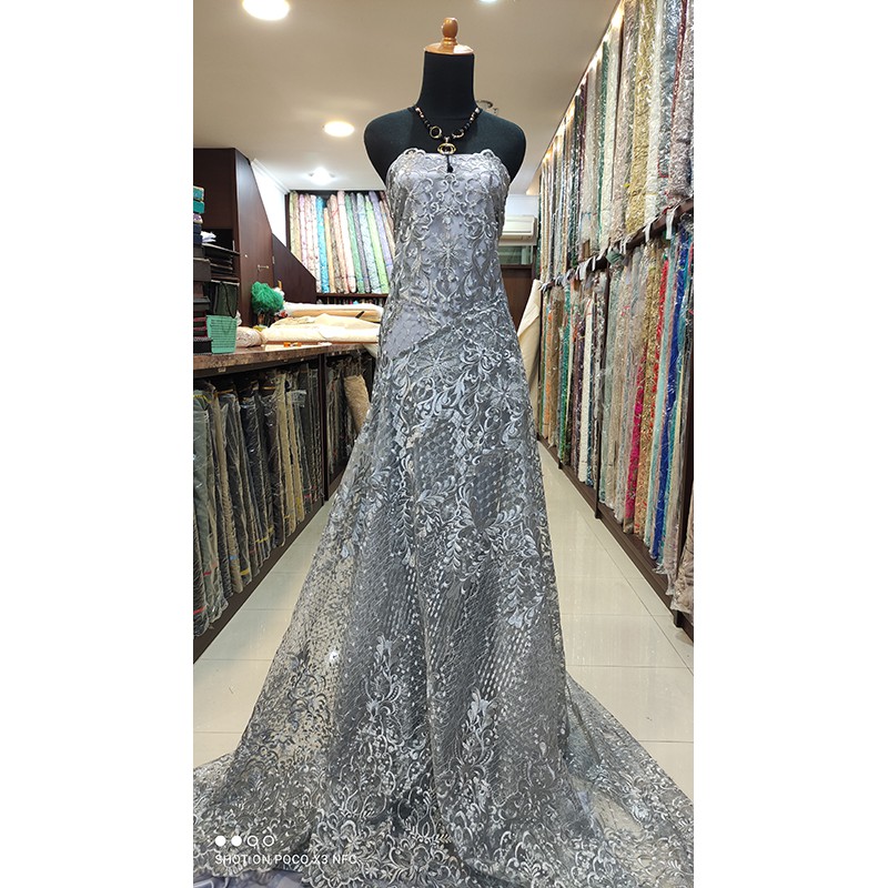 Jual Kain Tile Lace Brokat Dress KEBAYA Bridal Bridesmaid Payet SILVER ...