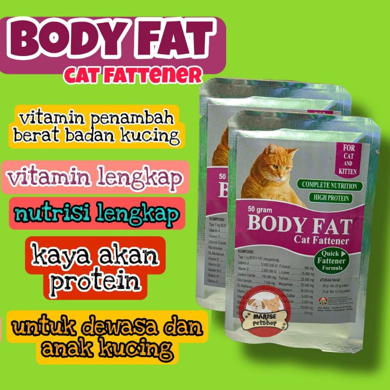 Jual body fat cat fattener penggemuk kucing vitamin menyehatkan 50gram ...