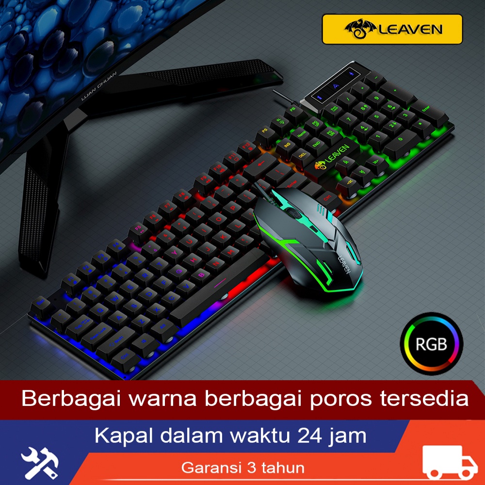 Jual LEAVEN D320 paket keyboard mouse rgb mechanical gaming murah USB ...