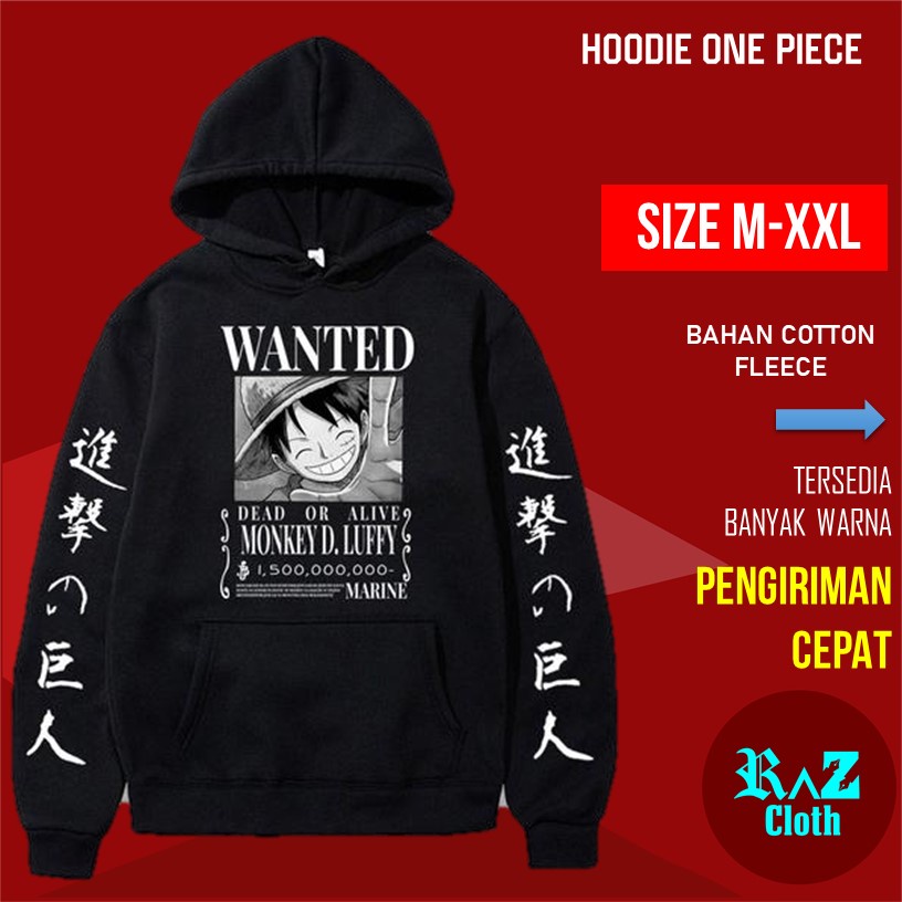 Jual Jaket Hodie Pria Jumper Anime One Piece Wanted Monkey D Luffy ...