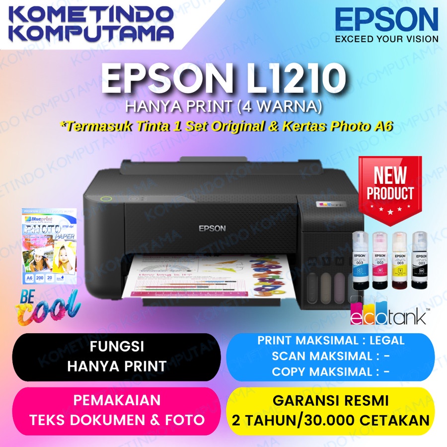 Jual L1210 Epson EcoTank A4 Ink Tank Printer / Print Only / Garansi ...