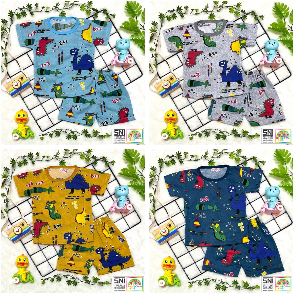 Jual RAINBOW SETELAN PENDEK / SET BAJU ANAK UNISEX COWOK/CEWEK USIA 1- 7 TAHUN DINO POLKA PDK ...