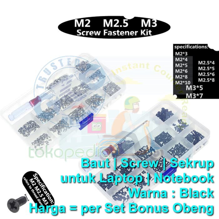 Jual H3C Baut Screw Sekrup Skrup Laptop Notebook Black Hitam Set Obeng ...