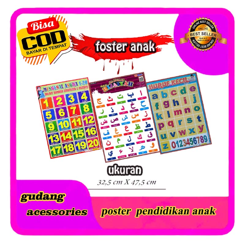 Jual BISA COD Poster edukasi gambar belajar anak paud anak tk usia dini ...