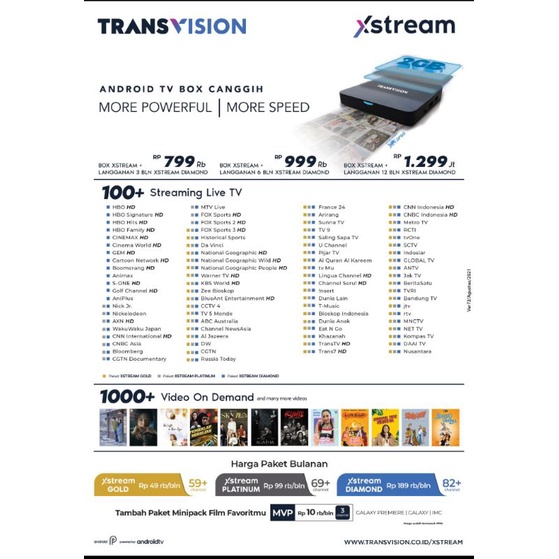 Jual Transvision Xstream Android TV Box FREE 3 bln Diamond Channel ...