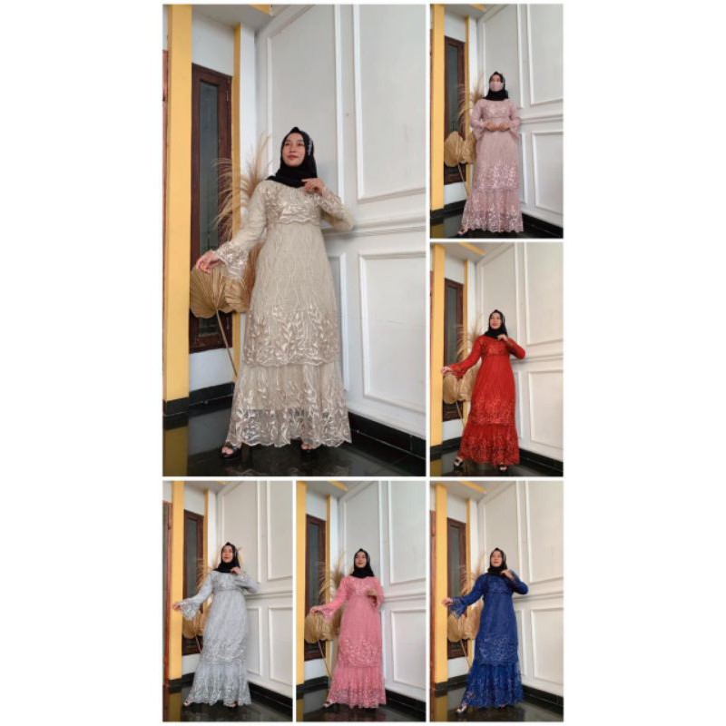Jual Gamis brokat tule/tile model moder buat kondangan/wisuda | Shopee ...