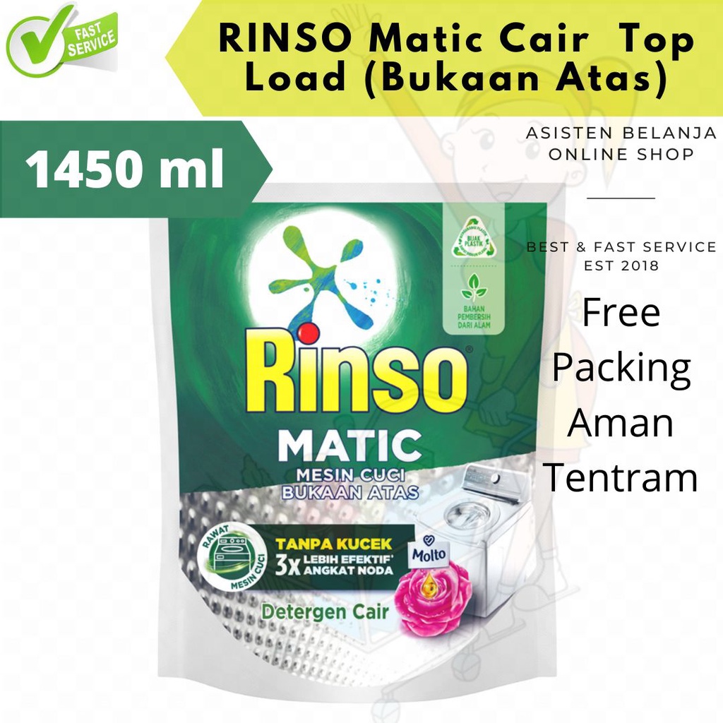 Jual RINSO Matic Cair TOP LOAD 1.45 Liter 1,45 L 1450ml +Molto Deterjen Untuk Mesin Cuci Bukaan ...