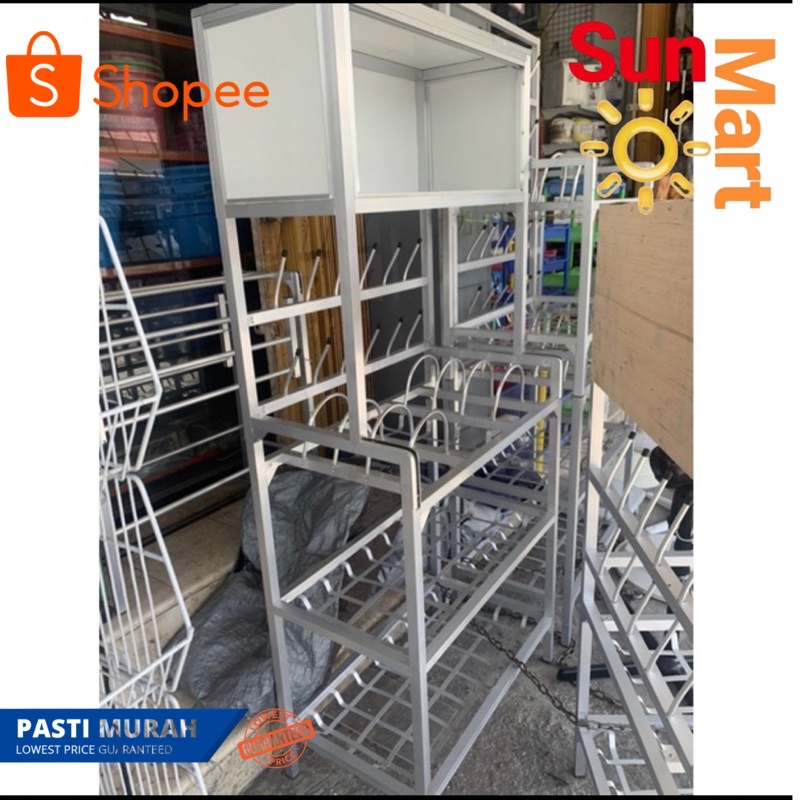 Jual Rak piring aluminium susun 3 box kaca aluminium | Shopee Indonesia