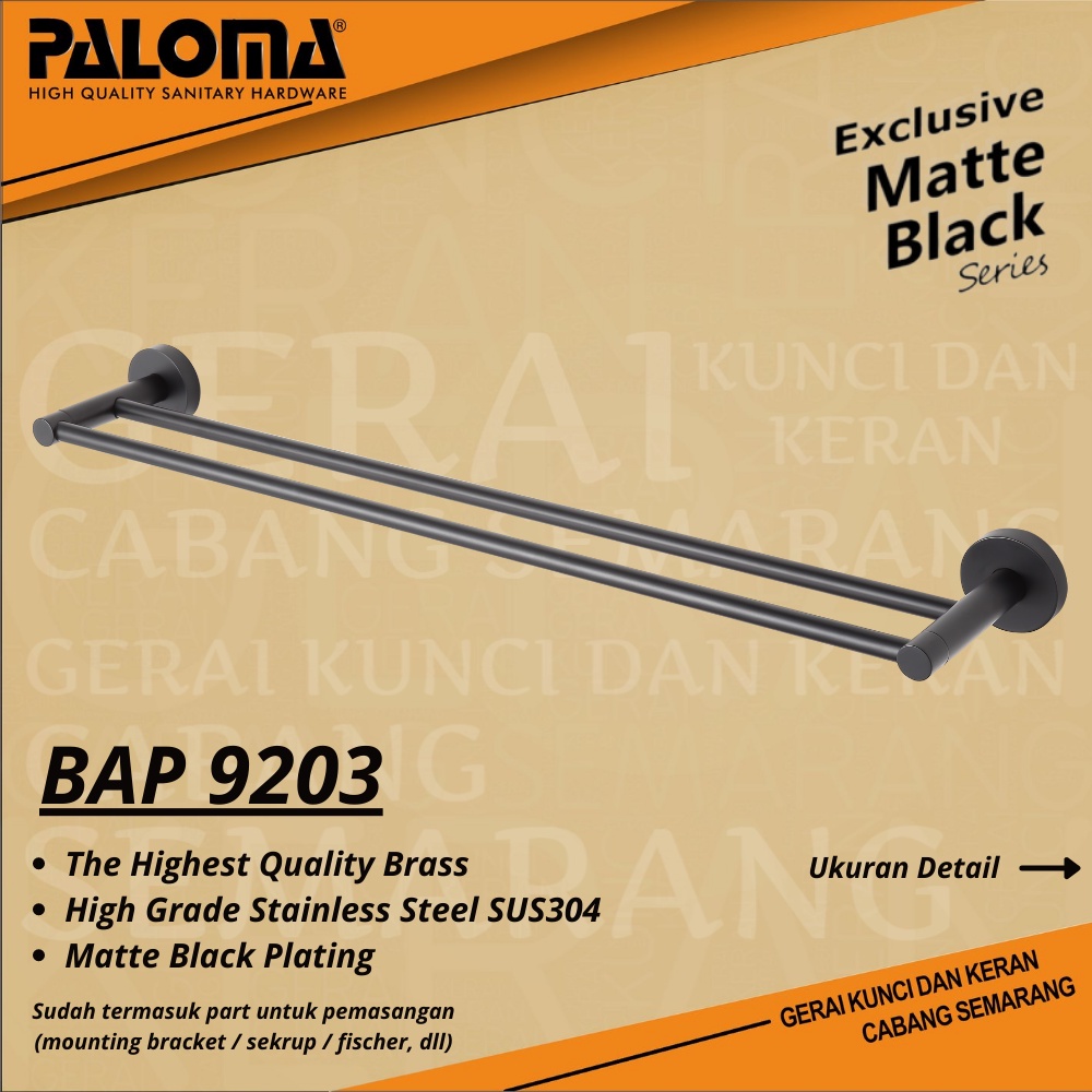 Jual PALOMA BAP 9203 Rak Handuk Baju Gantungan Hanger Dinding Kamar Mandi DOUBLE TOWEL BAR 600MM ...