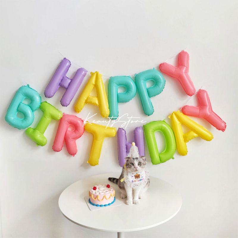 Jual [SET] balon foil happy birthday korean style warna pastel ...