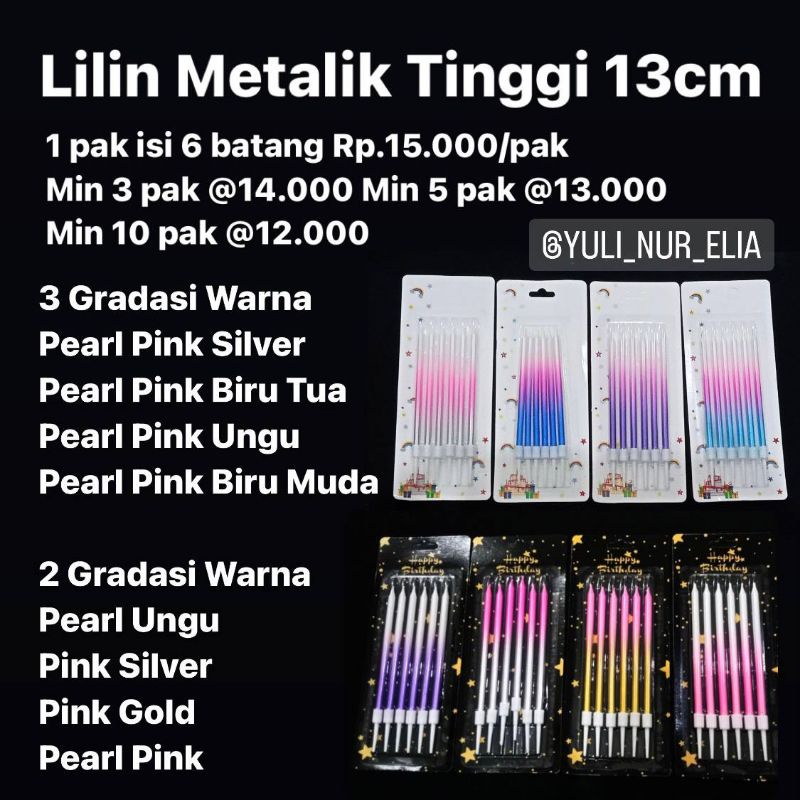 Jual Lilin Metalik Gradasi Warna Tinggi 13cm per pak isi 6 batang ...