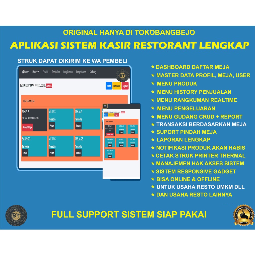 Jual APLIKASI PENJUALAN KASIR RESTORAN BERDASARKAN MEJA BISA UNTUK TABLET HP PC LAPTOP SIAP ...