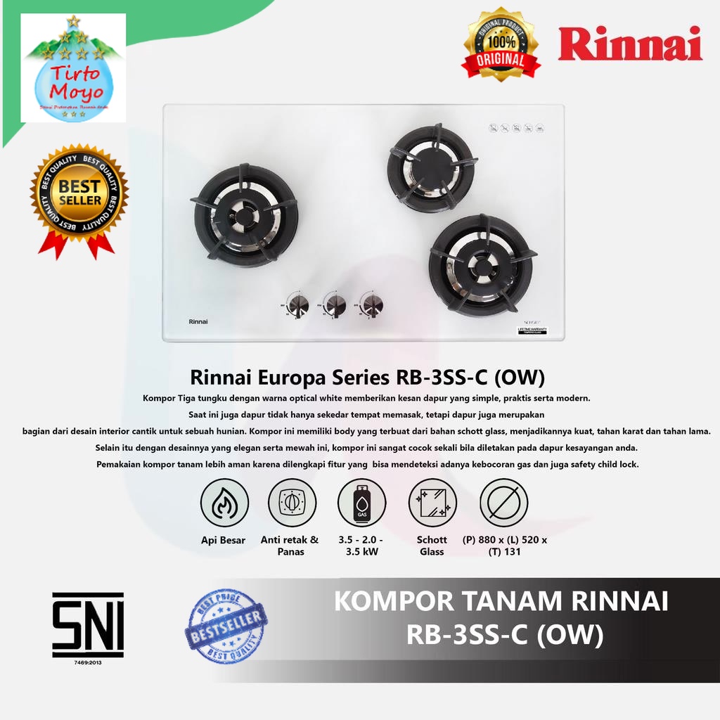 Jual Kompor Tanam 2 Tungku Rinnai RB-3SS-C Gas (GB)/(SB)/(OW)/(CF)/(SS)/(S) | Shopee Indonesia