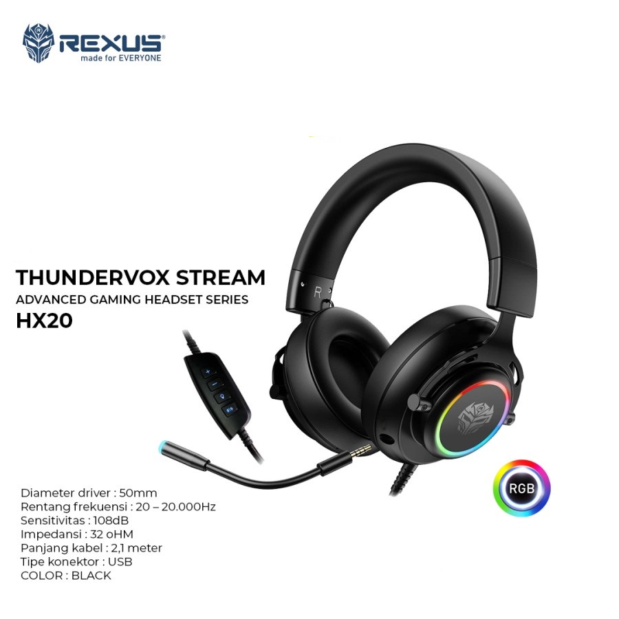 Jual Rexus Headset Gaming HX20 RGB / Rexus HX20 | Shopee Indonesia