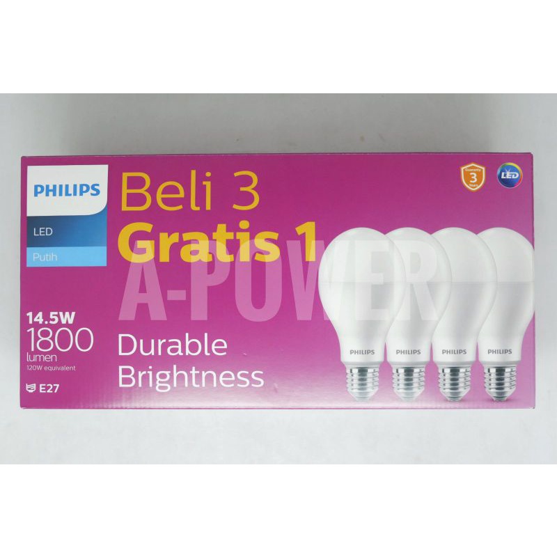 Jual Philips - Lampu LED Bulb/Bohlam Multipack 14.5W (Putih) | Shopee Indonesia