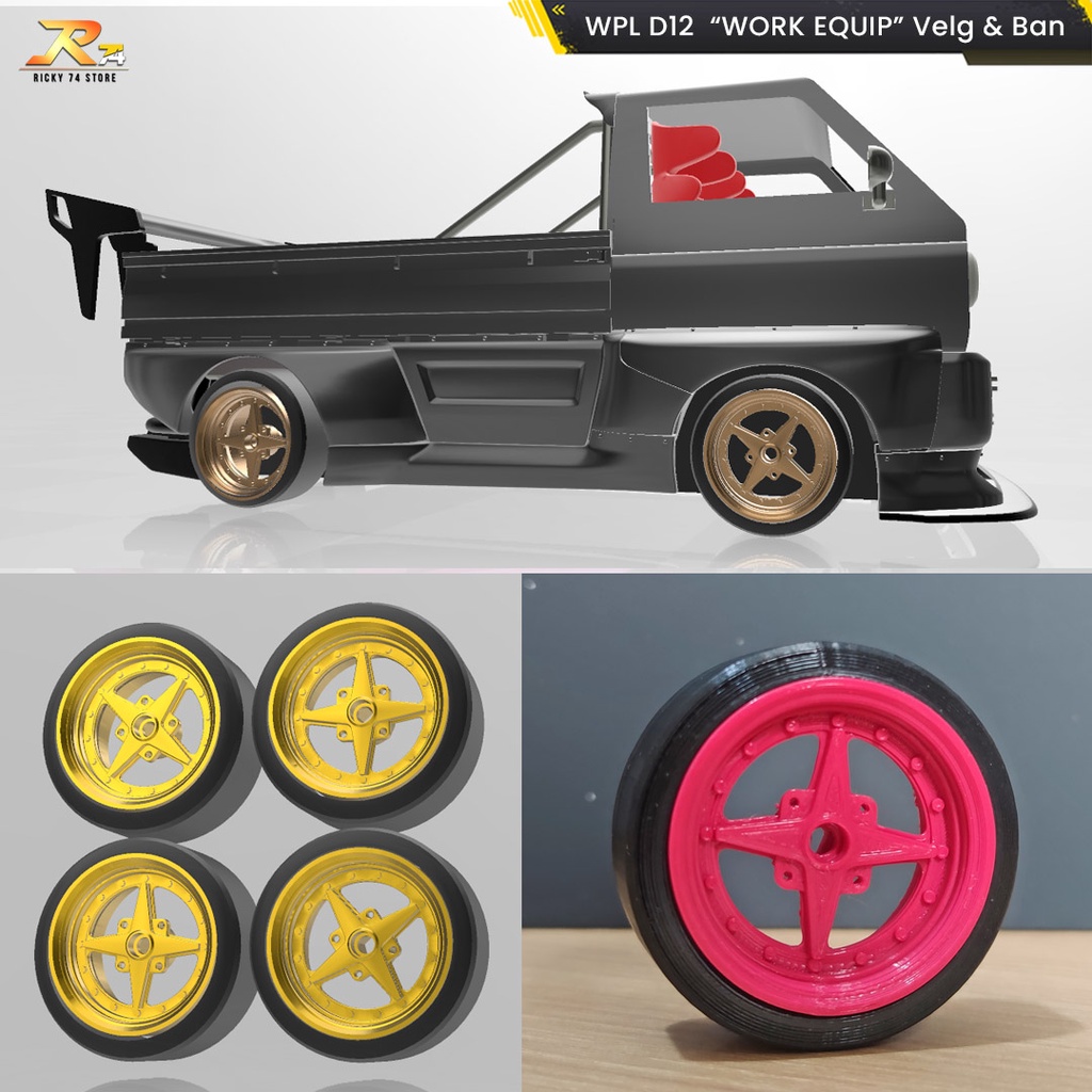 Jual WPL D12 Velg WORK EQUIP - Velg dan Ban 1 Set RC Drift 3D Print WPL ...