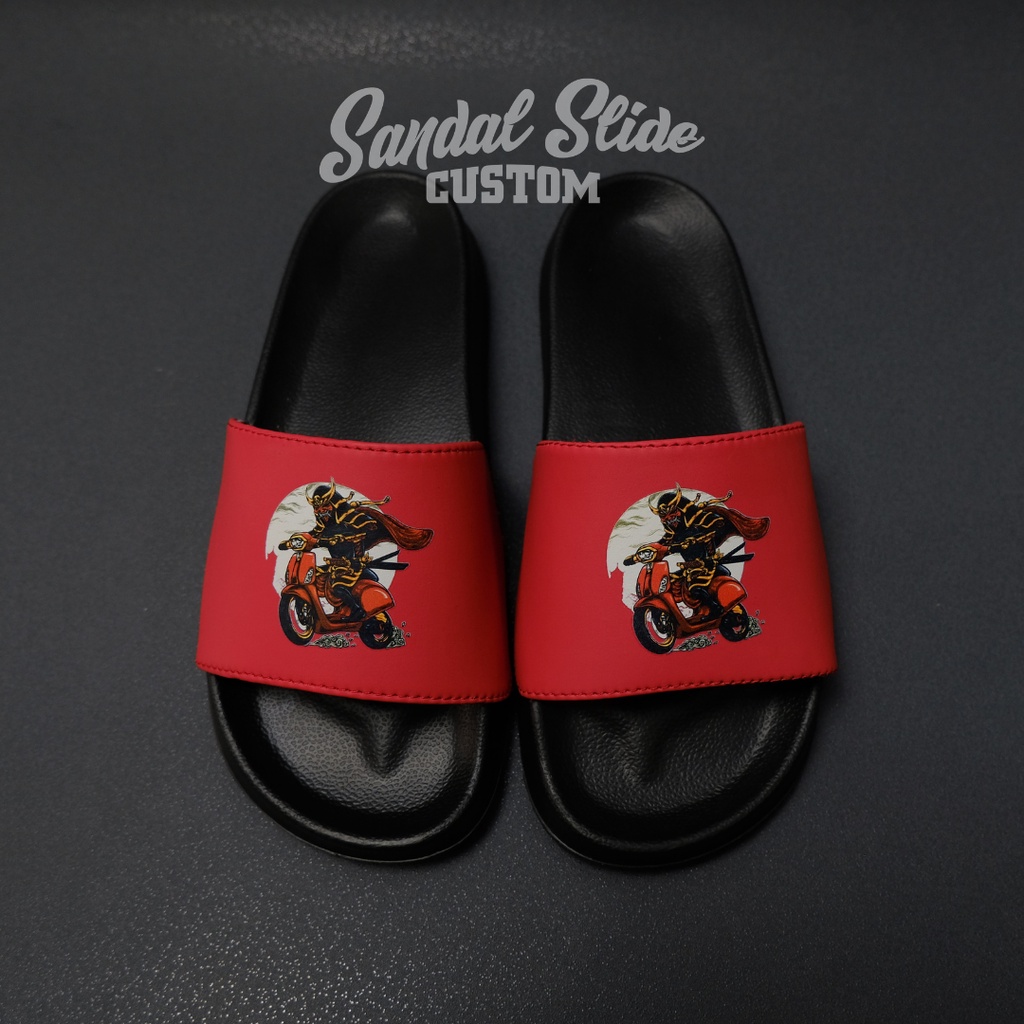 Jual Sendal Custom Slop Gambar Samurai riding scooter | Shopee Indonesia