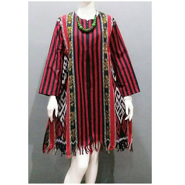 Jual Tunik alanna tenun troso jepara kombinasi batik lurik merah hitam | Shopee Indonesia