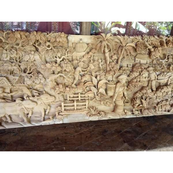 Jual Hiasan dinding ukiran 3D relief kehidupan desa bahan kayu jati ...