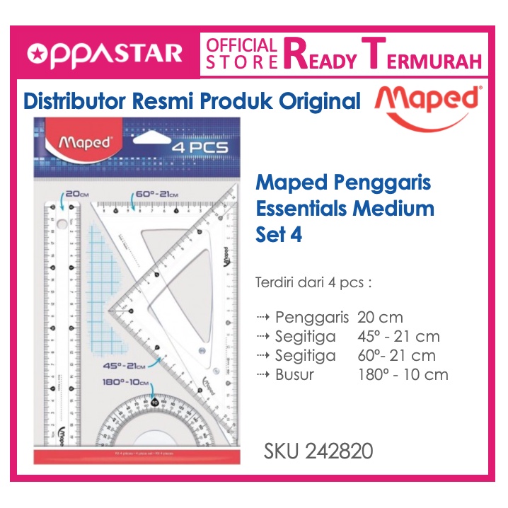 Jual Penggaris Geometri Set Maped Medium 4 Geometry Busur Derajat ...