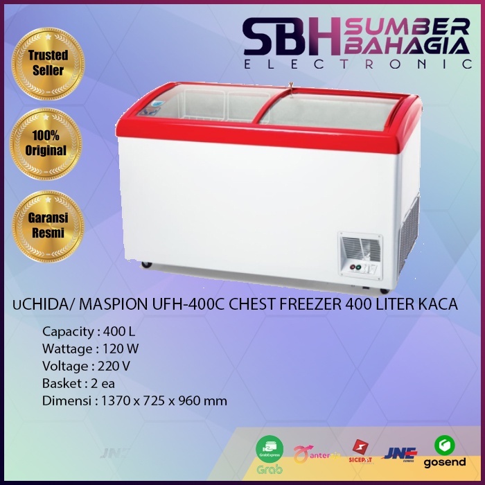 Jual UCHIDA/ MASPION UFH-400C CHEST FREEZER 400 LITER KACA (NEW) (KHUSUS BANDUNG) | Shopee Indonesia