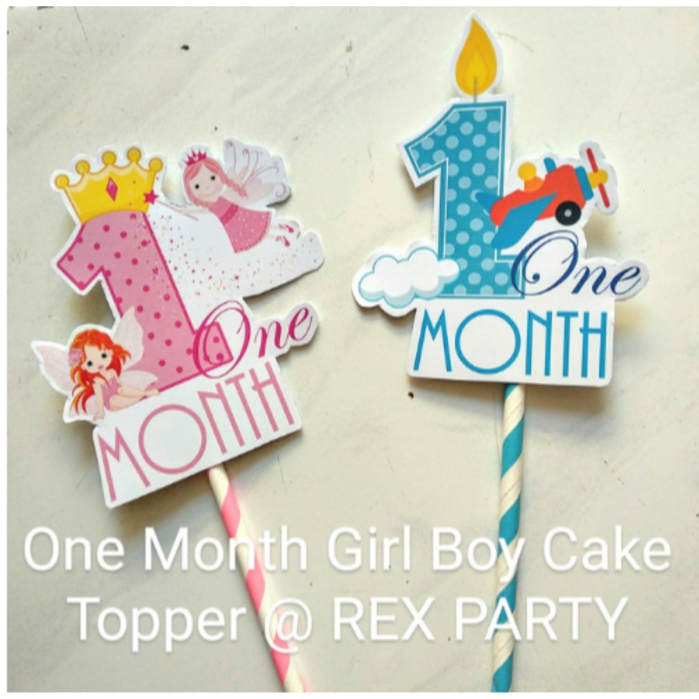 Jual One Month Girl Boy Cake Topper/Topper Kue One Month Boy Girl/One ...