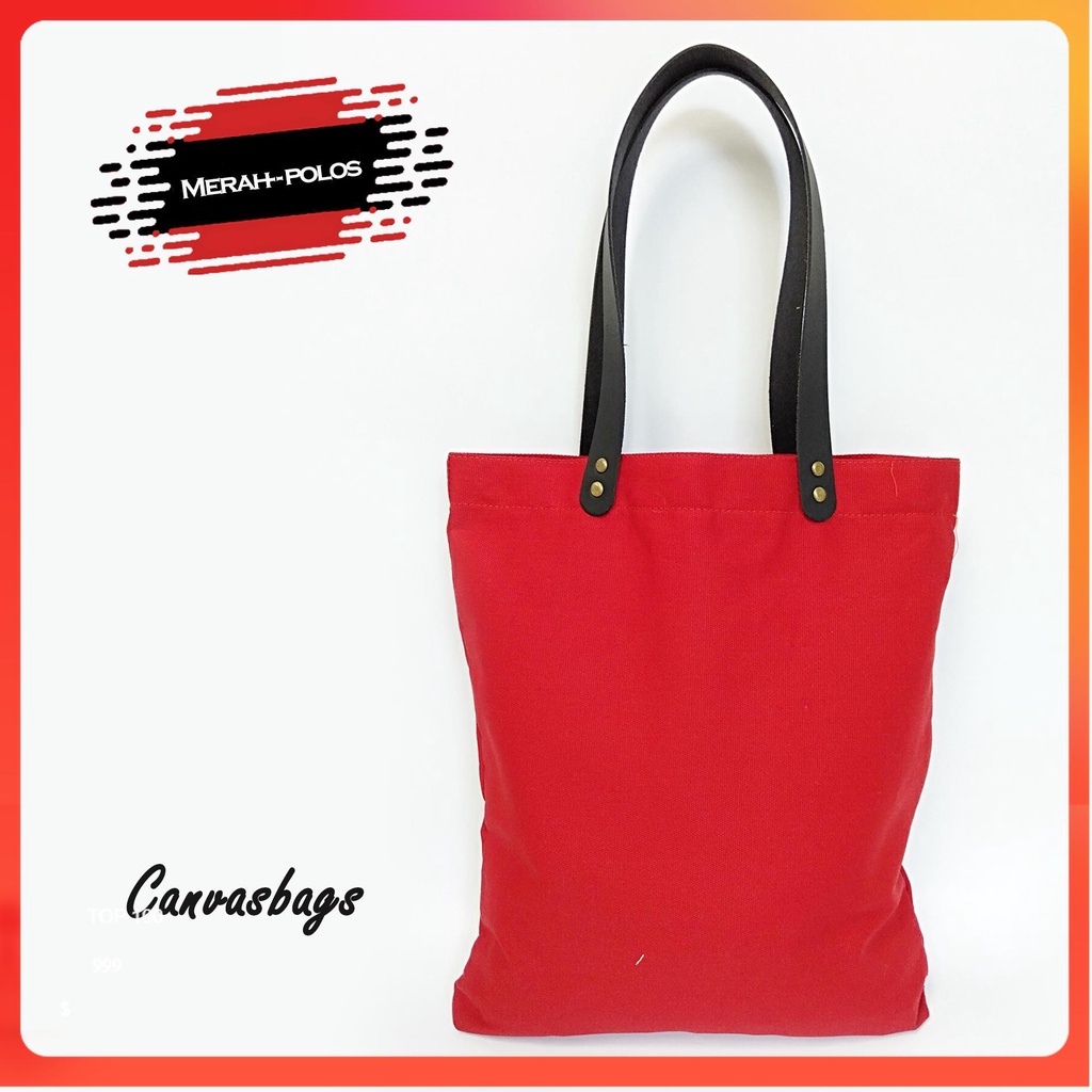 Jual Tas Wanita Sandang Totebag Ukuran 40x36x5 cm bahan canvas Merah ...