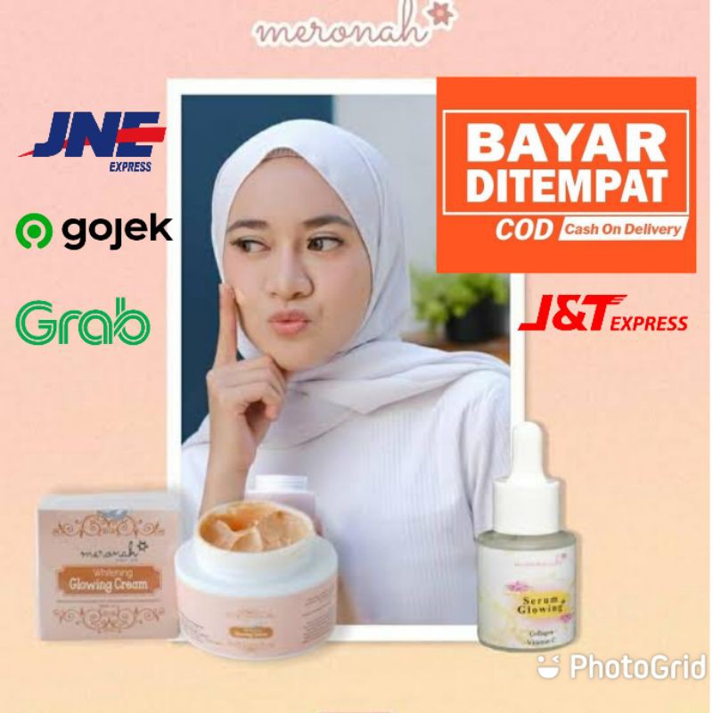 Jual PAKET Meronah Glowing Cream 2in1 dan Serum glowing collagen ...