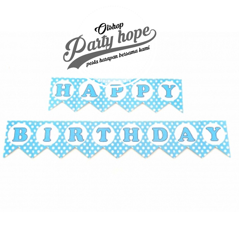 Jual bunting Flag Happy Birthday polkadot biru / Banner Happy birthday ...