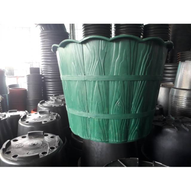 Jual Pot bunga motif kayu warna HIJAU 35 cm | Shopee Indonesia