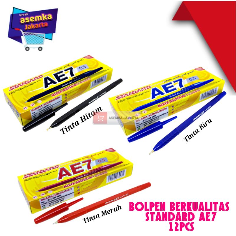 Jual Bolpen pulpen standard AE7 Pena Bolpoin AE-7 0,5mm (12pcs) | Shopee Indonesia
