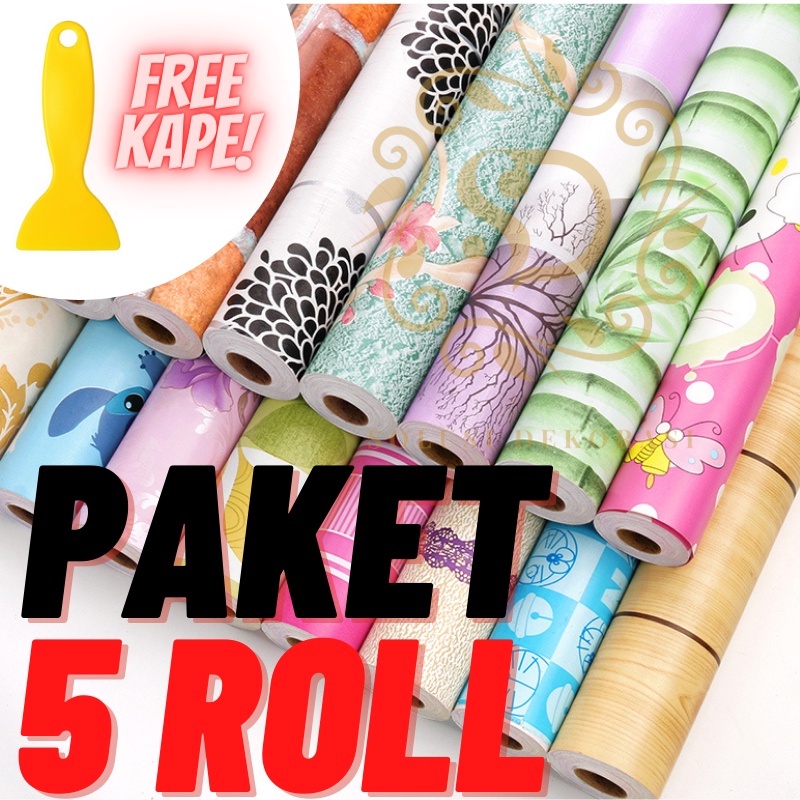 Jual Paket Hemat 5 Roll Wallpaper Dinding - Walpaper Dinding Stiker Motif - Walpeper Tembok 10 ...