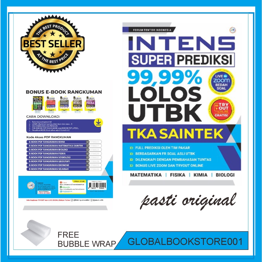 Jual BUKU INTENS SUPER PREDIKSI 99,99% LOLOS UTBK TKA SAINTEK 2023-2024 ...