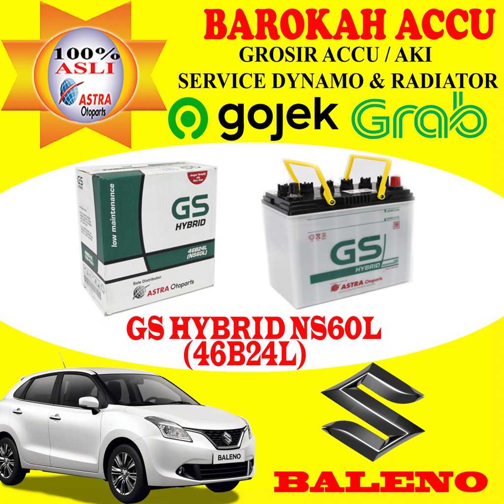 Jual AKI GS ASTRA MOBIL SUZUKI BALENO GS HYBRID NS60L / 46B24L , 45 AH | Shopee Indonesia
