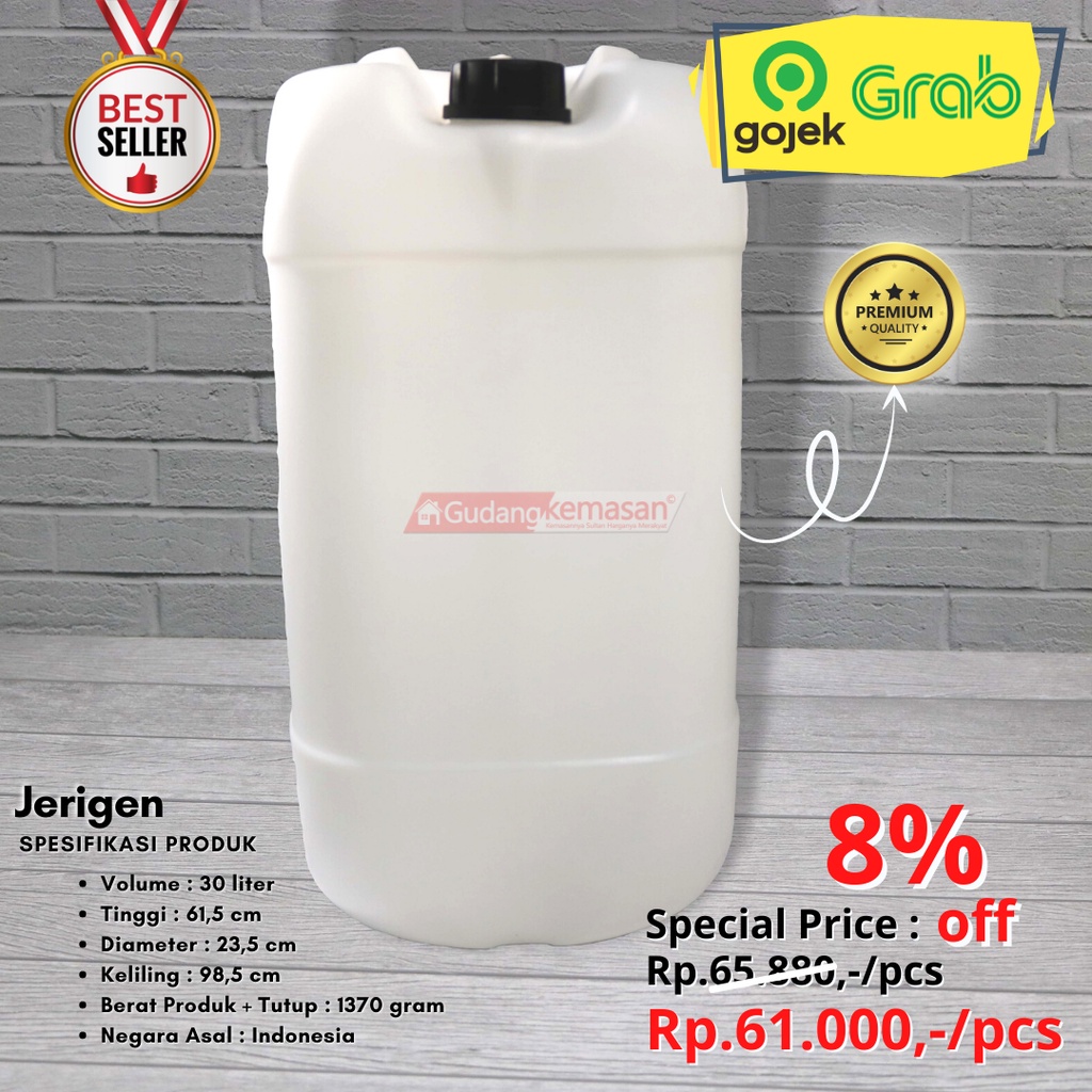 Jual JERIGEN PLASTIK 30 LITER HDPE KOTAK TYPE B NATURAL | Shopee Indonesia