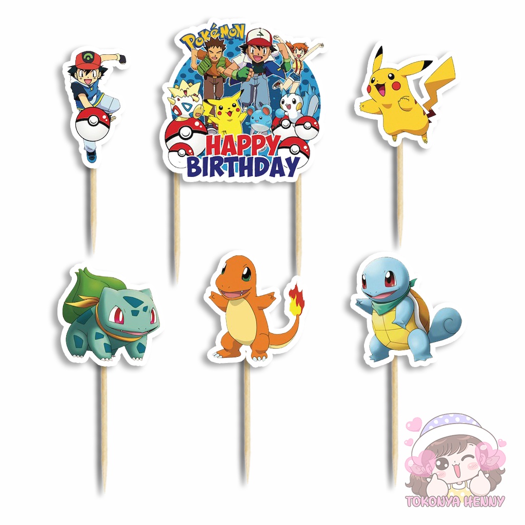 Jual Topper Cake Hiasan Kue Ulang Tahun motif karakter POKEMON isi 6pcs ...