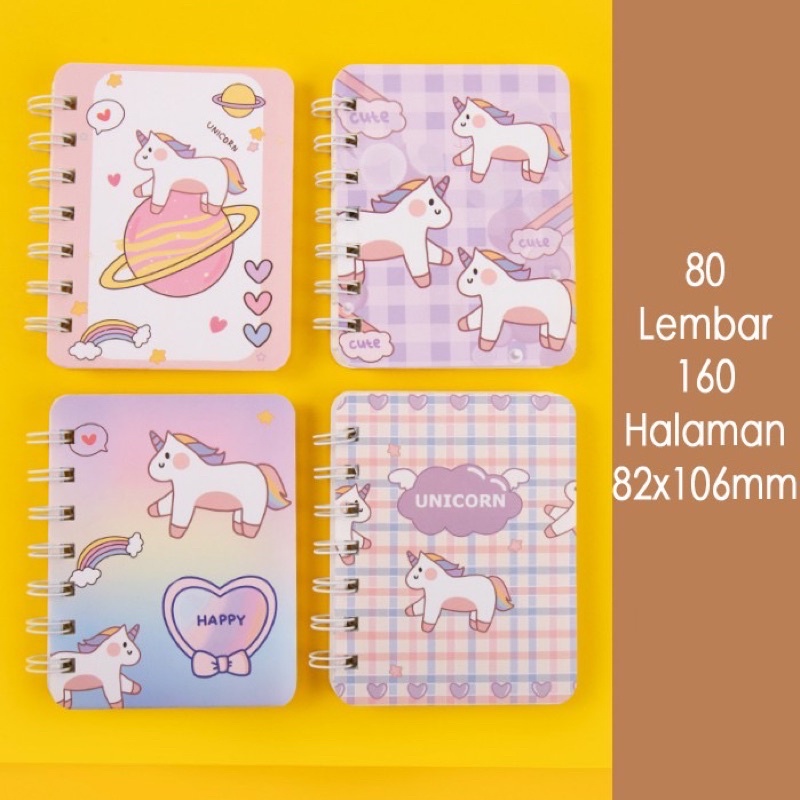 Jual notebook ring motif unicorn pastel kawaii buku catatan mini size ...