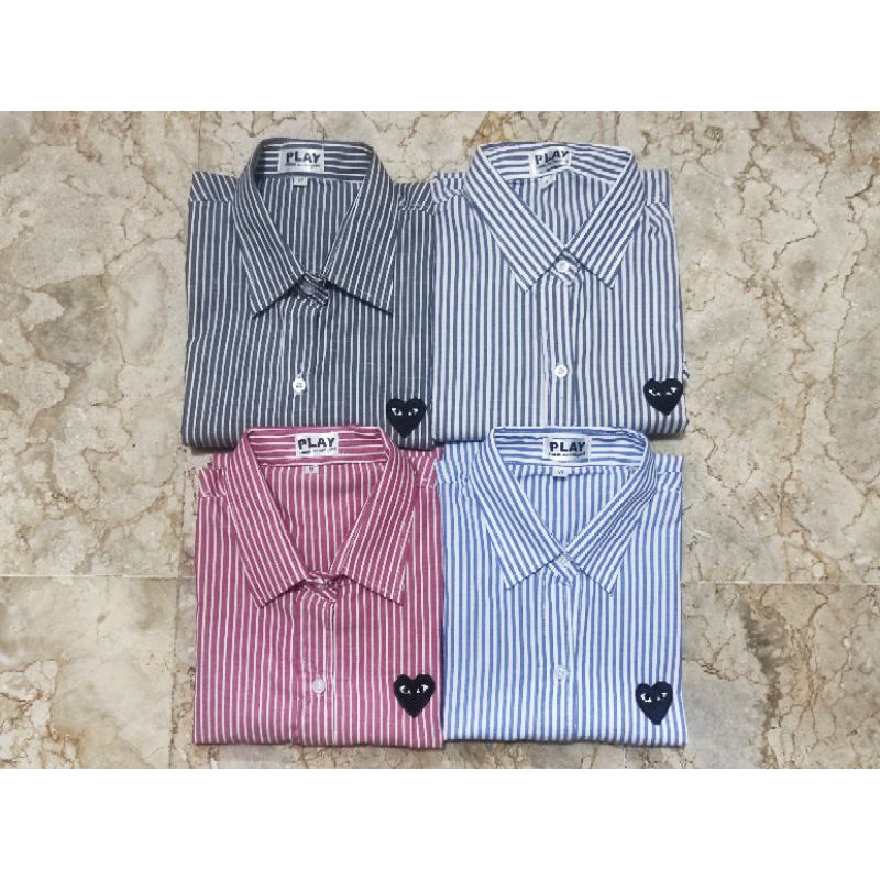 Jual Kemeja CDG PLAY Heart Hati Garis Shirts Stripe UNISEX (PO ...