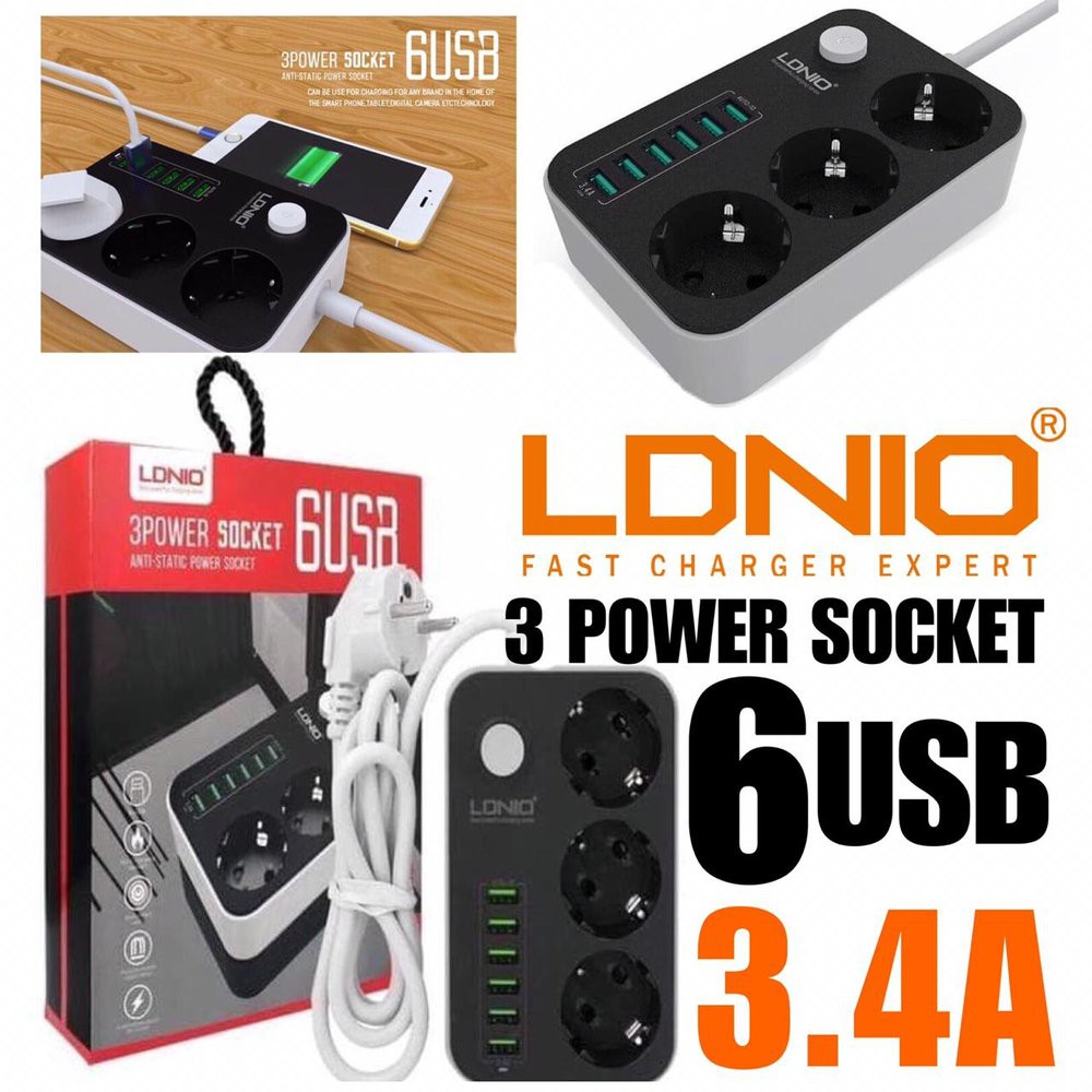 Jual LDNIO SE3631 Stop Kontak 3 Power Socket 6 USB fast charging | Shopee Indonesia