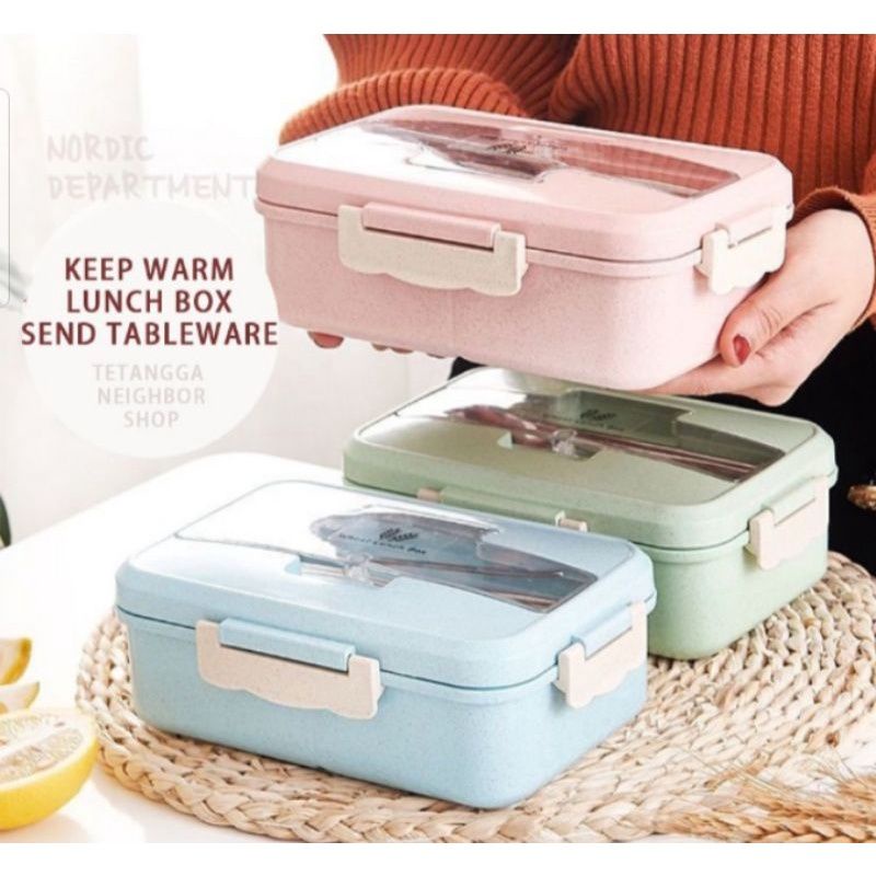 Jual TERMURAH LUNCH BOX SET DAPAT SENDOK / TEMPAT MAKAN JERAMI 1000ml ...