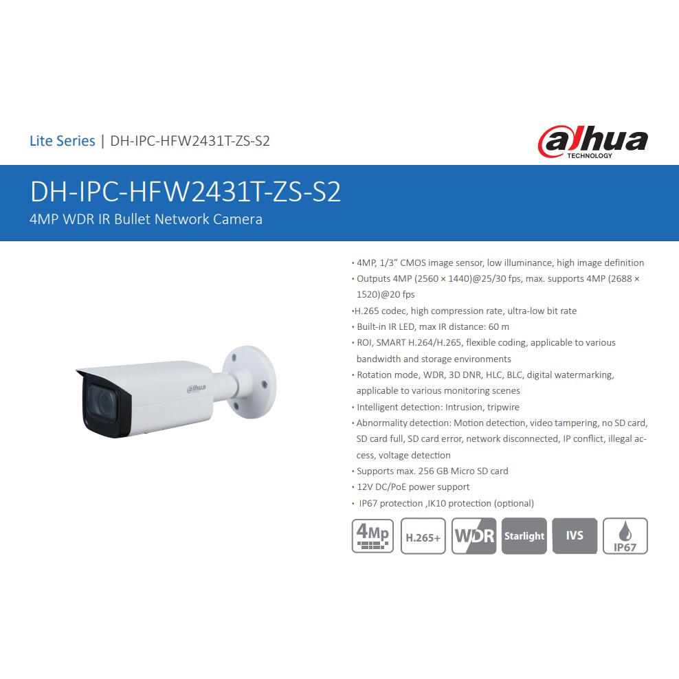 Jual Dahua CCTV IPC Camera IPC-HFW2431T-ZS-S2 4MP WDR IR Bullet Network ...