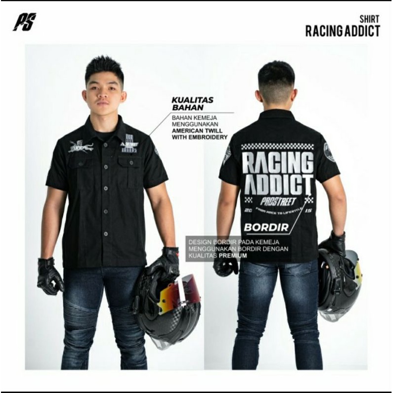 Jual PROSTREET ORIGINAL KEMEJA SHIRT RACING ADDICT BLACK WHITE | Shopee ...