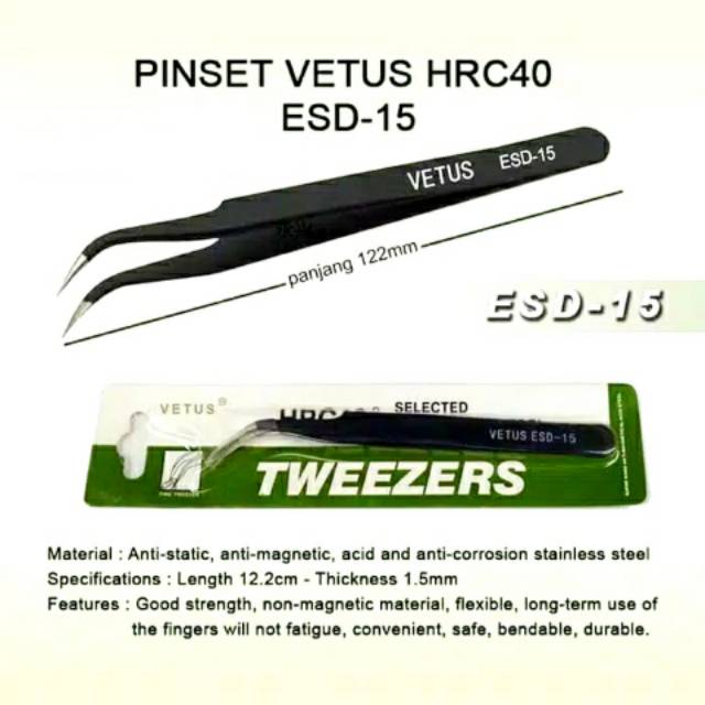Jual PINSET VETUS ESD-15 HRC40 Pinset Bengkok Stainless | Shopee Indonesia