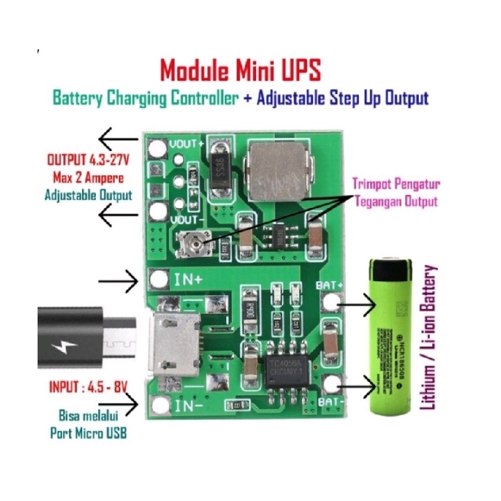 Jual Kit Modul Charger dan Step up Baterai Lithium 18650 Step up Dc ...