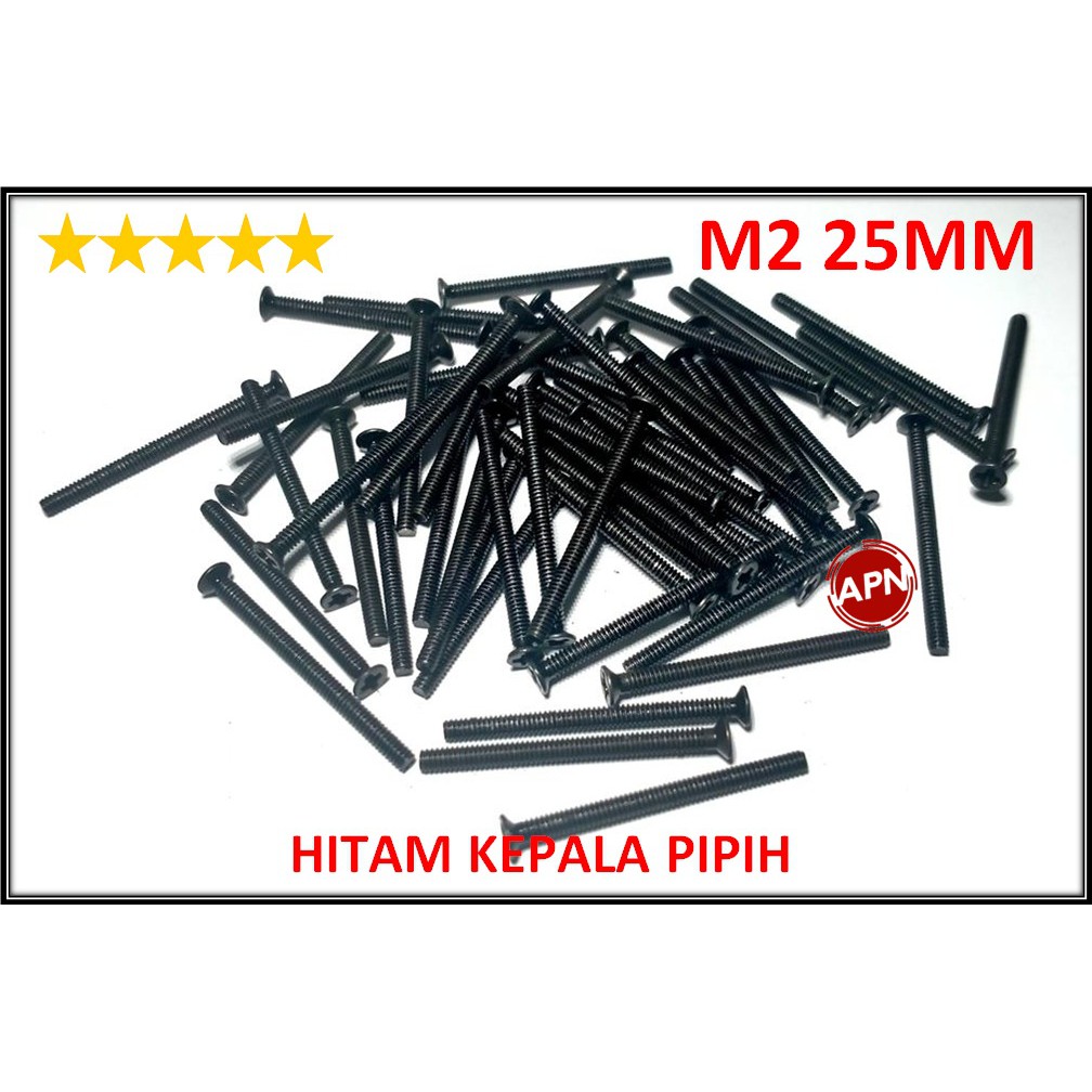 Jual BAUT / SCREW M2 25MM HITAM KEPALA PIPIH | Shopee Indonesia