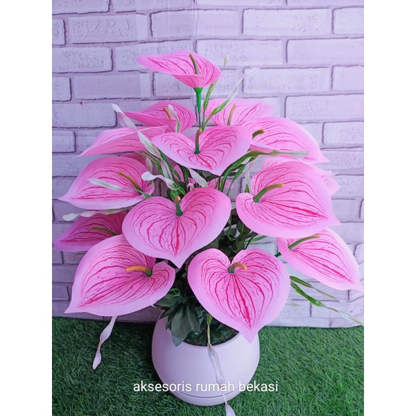 Jual Set Bunga Sudut Anthurium Bunga Lilly Bunga Aron Dengan Pot Bola Jumbo Shopee Indonesia