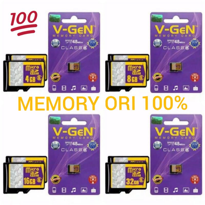 Jual Memory Vgen Micro SD / SDHC V-GEN 4GB 8GB 16GB 32GB Class 6 48MB/s ...