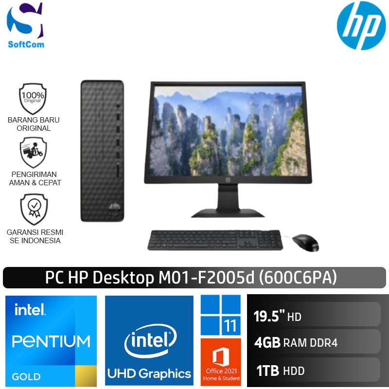 Jual PC HP Desktop M01 F2005d Pentium Gold G6405/4GB/1TB HDD/19.5"/W11 ...