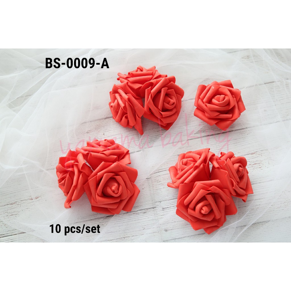 Jual BS-0009-A Bunga mawar rose artificial spons spon gabus merah bata yamama baking | Shopee ...