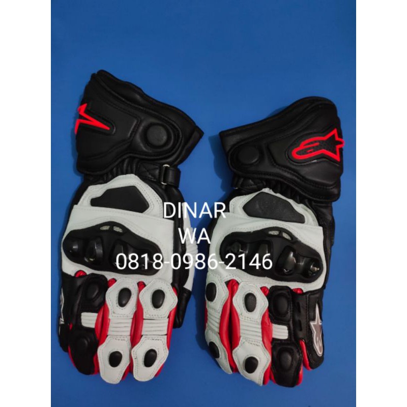 Jual sarung tangan motor full kulit hitam putih Lis merah | Shopee ...